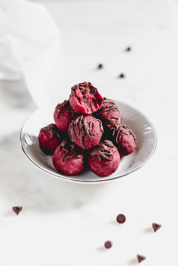 Dairy-Free Red Velvet Chocolate Chip Cookie Dough Bites - Up and Alive